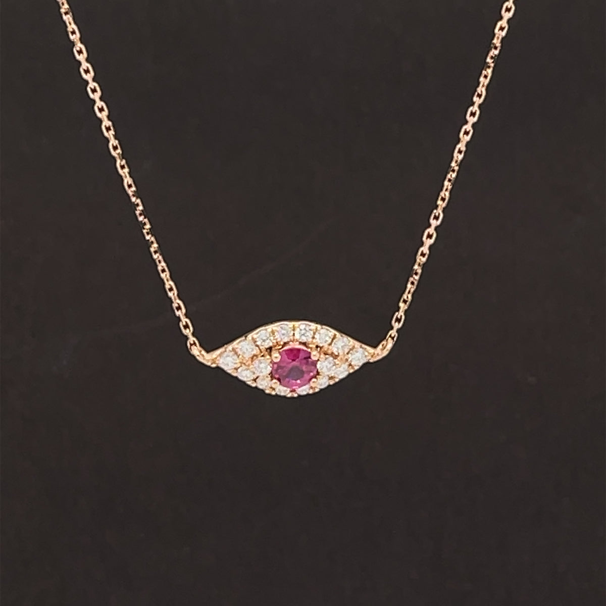 Ruby & Diamond Evil Eye Necklace in 18k Rose Gold - #570 - NLRUB011724 ...