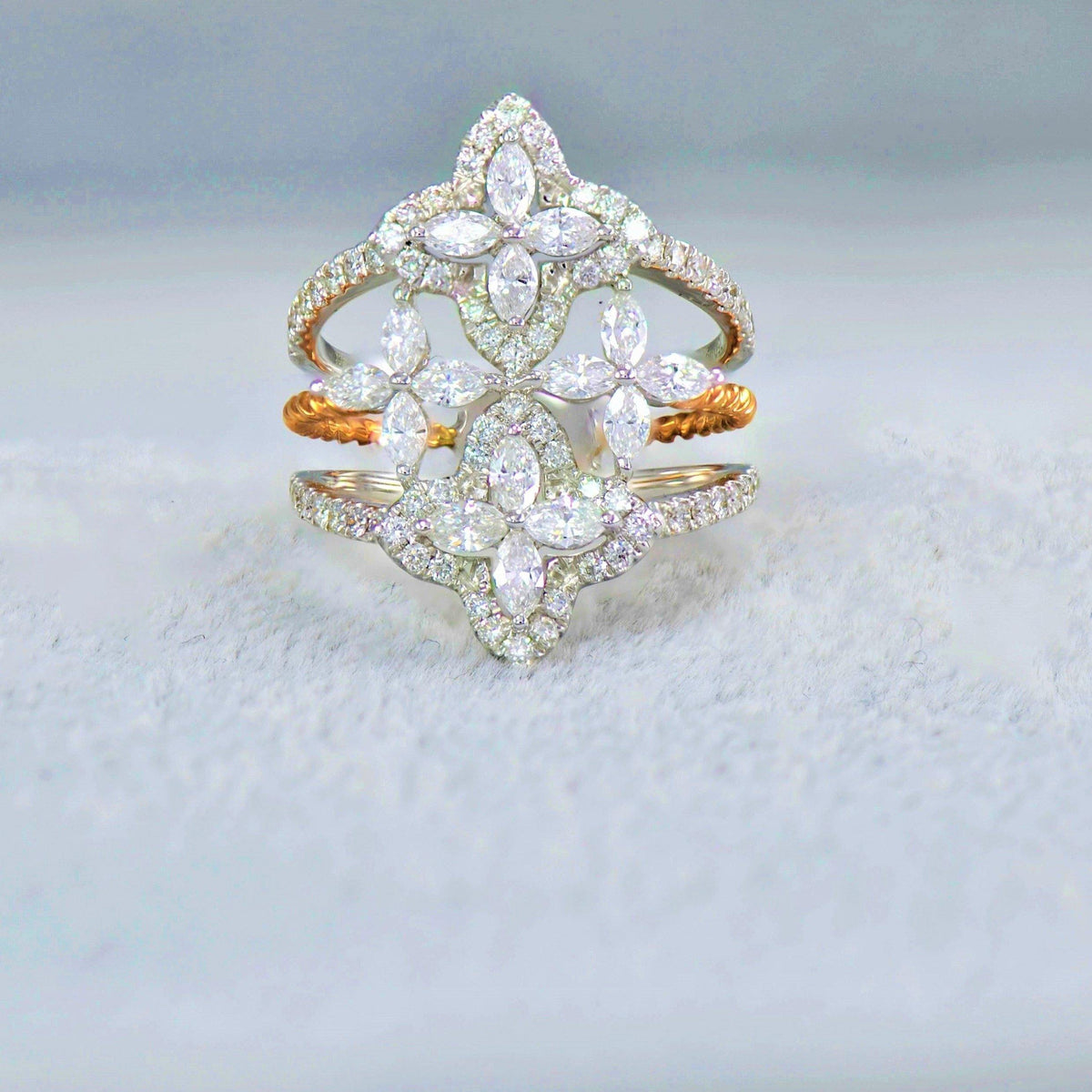 Diamond Flower Triple Rope Fashion Ring in 18k Tri-Color Gold - (#91-R ...